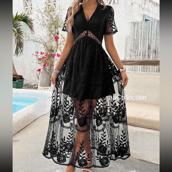 Dresses | Plus Size Boho Sheer Mesh Floral Embroidered Lace Dress ...